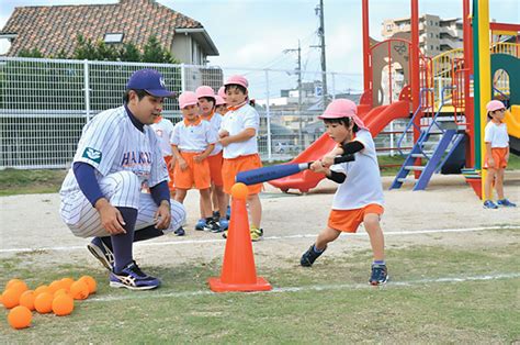2保育園でティーボール指導 社会人野球チーム伯和ビクトリーズ 東広島デジタル