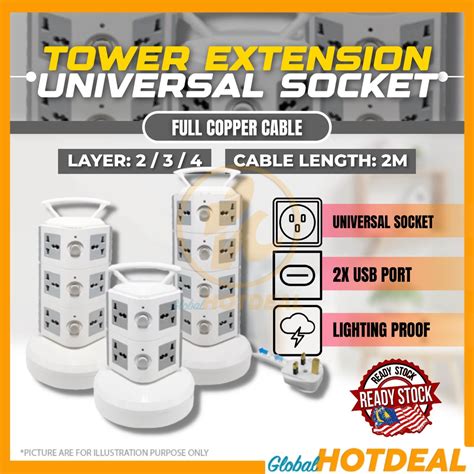 Vertical Tower 2 3 4 Layer Tower Multi Universal Socket Portable Trailing Socket 2x2 4a Usb