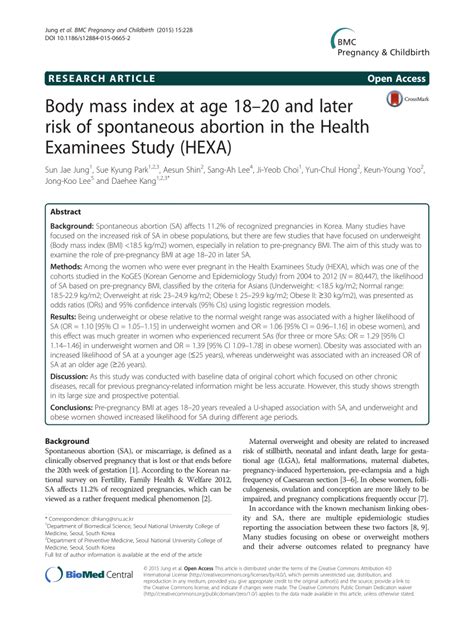 Pdf Body Mass Index At Age 18 20 And Later Risk Of Spontaneous
