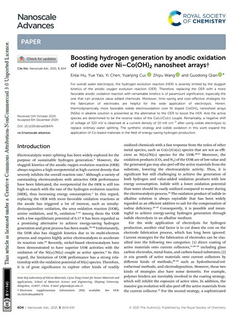 Pdf Boosting Hydrogen Generation By Anodic Oxidation Of Iodide Over