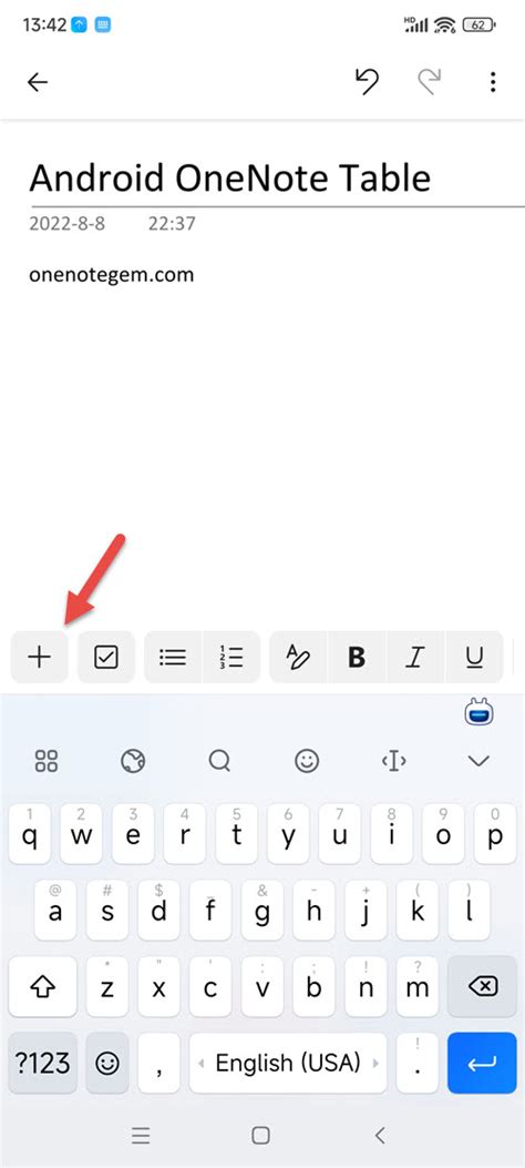 Insert And Use Table In Android Onenote 16 0 16529 20142 Office Onenote Gem Add Ins