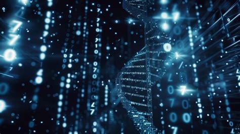 Futuristic Dna Data Storage Visualization With Binary Code On Hightech Blue Background Premium