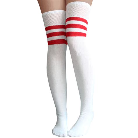 White Red Over The Knee Socks