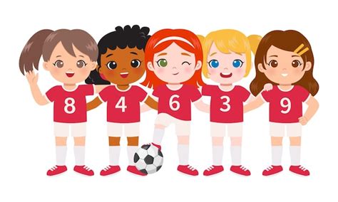 A Clipart Image Of A Group Of Girls In Soccer Uniforms Standing