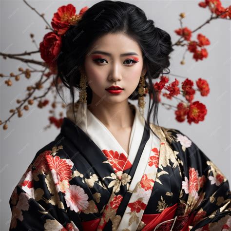 Premium Photo A Beautiful Japanese Girl Model Pose Wearing Kimono