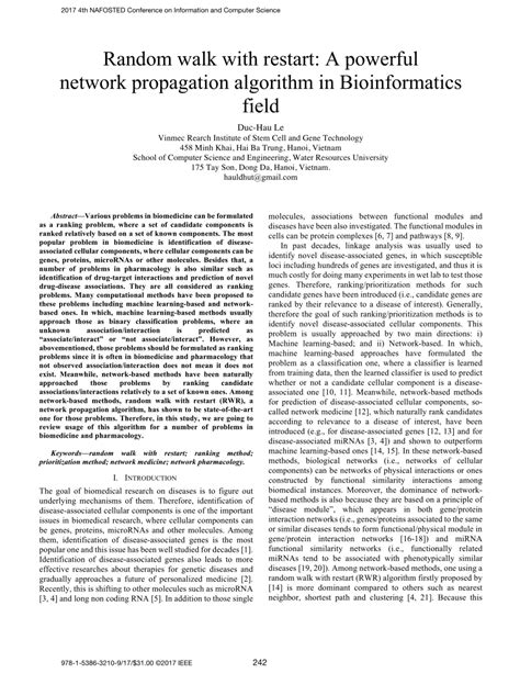 pdf random walk with restart a powerful network propagation algorithm in bioinformatics field