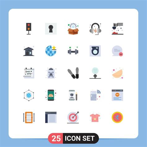 Mobile Interface Flat Color Set Of 25 Pictograms Of Plastic Printing Security Sound Headphone
