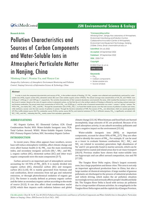 Pdf Central Pollution Characteristics And Sources Of Carbon