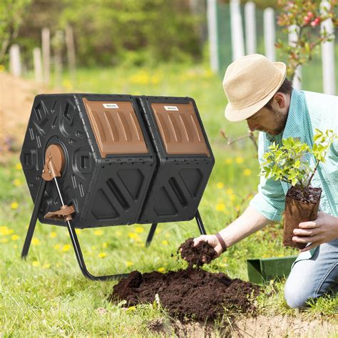 Dual Chamber Garden Compost Bin 130l Rotating Composter Compost Maker
