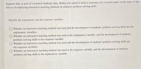 solved suppose that as part of a research methods class