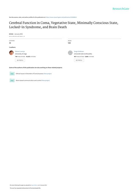 Cerebral Function In Coma Vegetative State Minimal Pdf