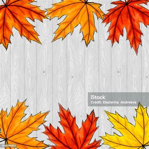 노란색 주황색 빨간색 단풍 나무 잎으로 둘러싸인 공간을 복사합니다 회색 나무 배경에 가을 Auutumn 단풍의 프레임 소셜 네트워크 또는 초대 엽서에 대한 사각형 구성