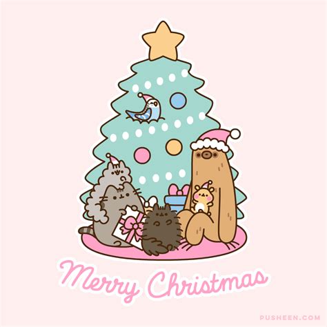 Pusheen Schattig Christmas Tree And Merry Christmas Pusheen Christmas
