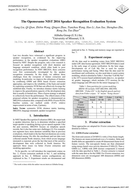 Pdf The Opensesame Nist 2016 Speaker Recognition Evaluation System