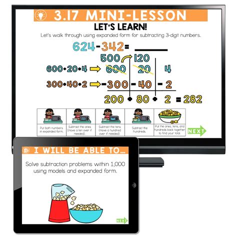 Lucky To Learn Math 3 Digit Subtraction Expanded Form Lesson 3 17 Teaching Slides Lucky