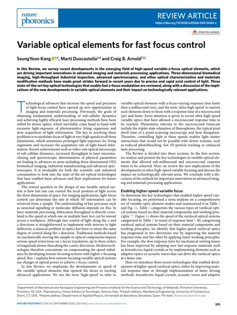 Pdf Variable Optical Elements For Fast Focus Control