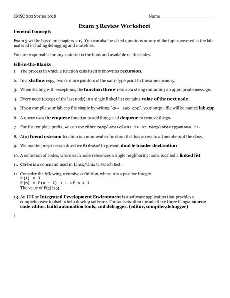 Cmsc 202 Exam 3 Worksheet Sp18 Cmsc 202 Spring 2018 General Concepts Name