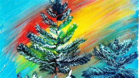Как нарисовать елку в зимнем лесу гуашью Мастер класс зимний пейзаж поэтапно Youtube