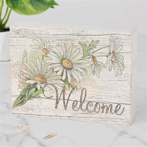 Welcome Sign Pretty Vintage Daisy Flowers Zazzle