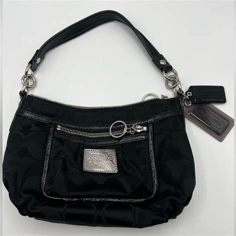 Coach Bags Coach Poppy Shoulder Bag Black Logo Satin Purple