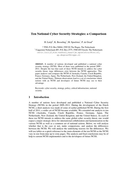 Ten National Cyber Security Strategies A Comparison Pdf Security