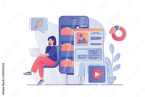 Stockvector Content Manager Concept With People Scene Woman Making Content Plan Creating