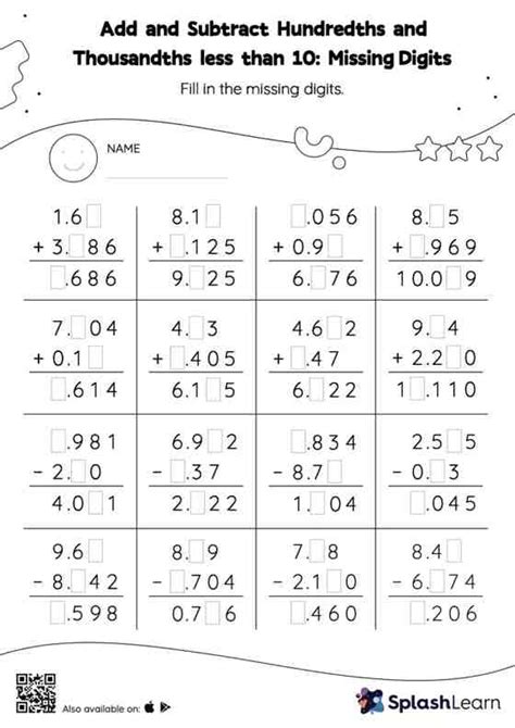 Add And Subtract Hundredths And Thousandths Less Than 10 Missing