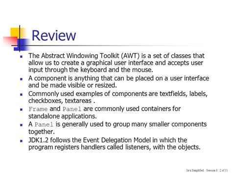 Applets Session 8 Java Simplified Session 8 2 Of 31 Review The