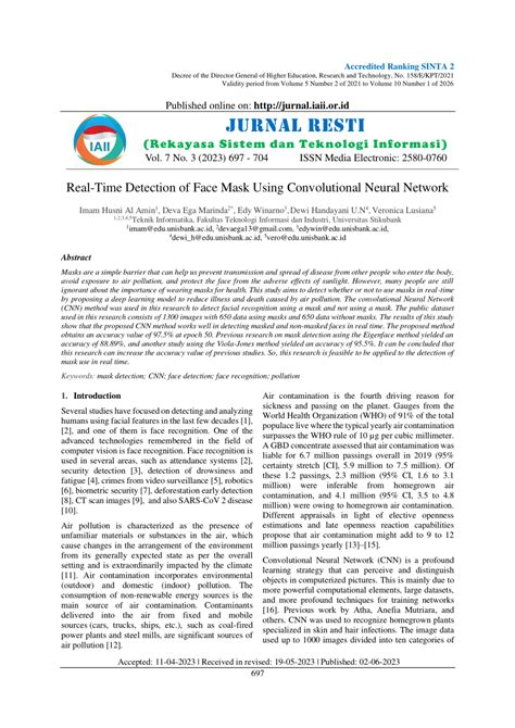 Pdf Real Time Detection Of Face Mask Using Convolutional Neural Network