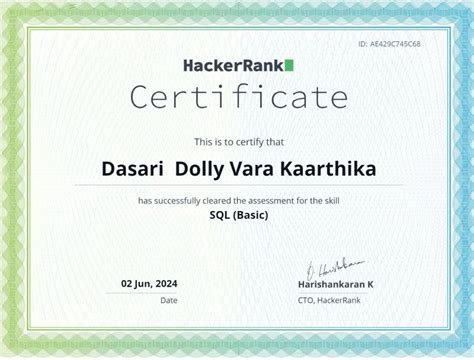 Dasari Dolly Vara Kaarthika On Linkedin Sql Certification Hackerrank Datamanagement