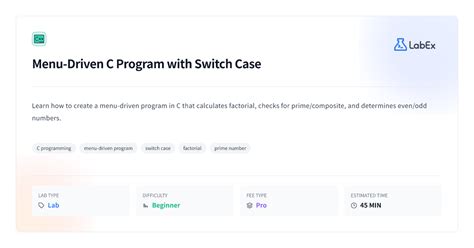 Menu Driven Programming In C Factorial Prime Evenodd Labex