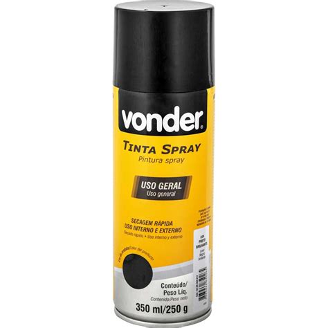 Tinta Em Spray Preto Brilhante 350 Ml 250 G Vonder