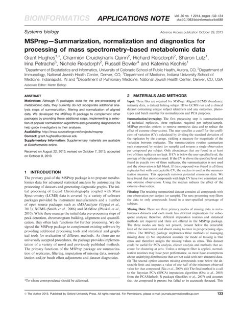 Pdf Msprep Summarization Normalization And Diagnostics For Processing Of Mass Spectrometry
