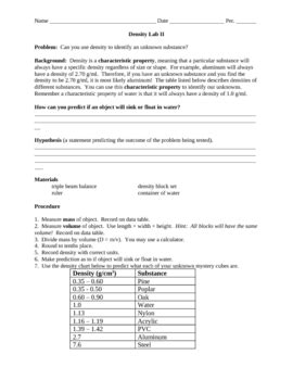 Density Lab II By Ian Williamson Teachers Pay Teachers