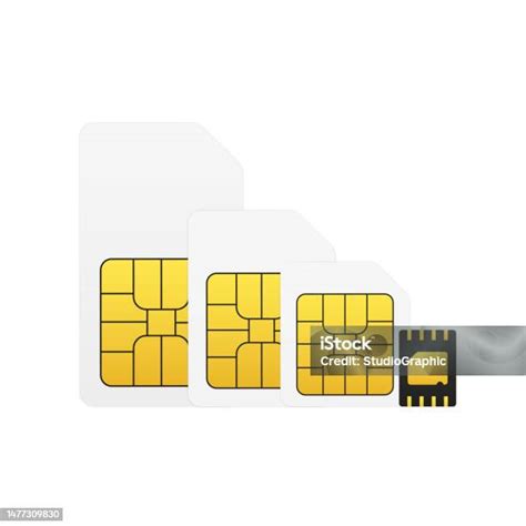 Sim 카드 세트입니다 휴대 전화 아이콘 마이크로 회로입니다 Esim 카드는 3d Gsm 디자인을 격리했습니다 이동 통신 기술 기호입니다 벡터 그림 3차원 형태에 대한 스톡