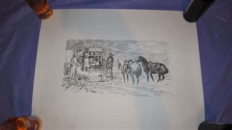 Vintage Harold Dow Hd Bugbee Print Praire Blizzard 17 X 22 Chuckwagon