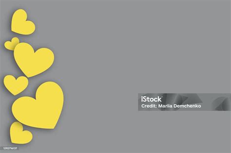 다양한 크기의 노란색 조명 하트와 궁극적 인 회색 배경 발렌타인 데이에 대한 일러스트 템플릿 배너 올해의 색상 트렌드 2021 2021년에 대한 스톡 벡터 아트 및 기타