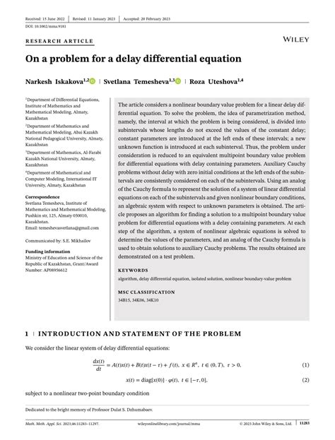 On A Problem For A Delay Differential Equation Request Pdf
