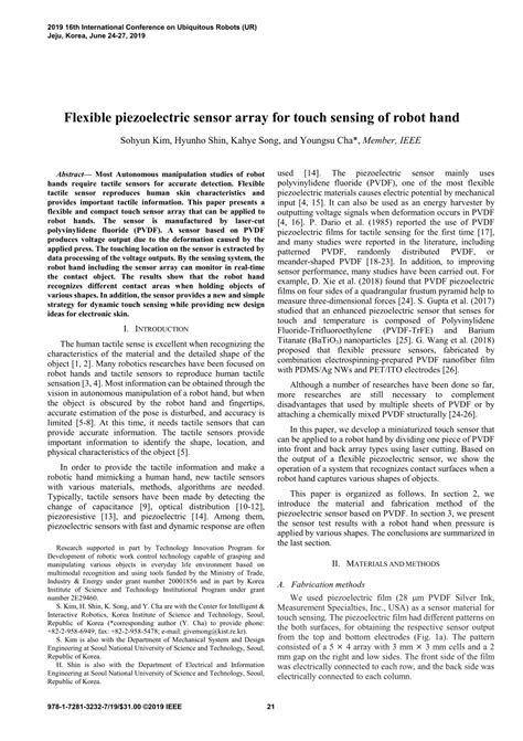 Pdf Flexible Piezoelectric Sensor Array For Touch Sensing Of Robot Hand