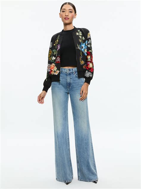 Felisa Embellished Varsity Jacket In Le Parisien Black Alice Olivia