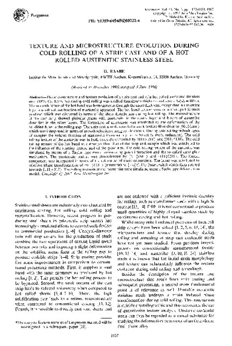 Pdf Texture And Microstructure Evolution During Cold Rolling Of A Strip Gast And Of A Hot