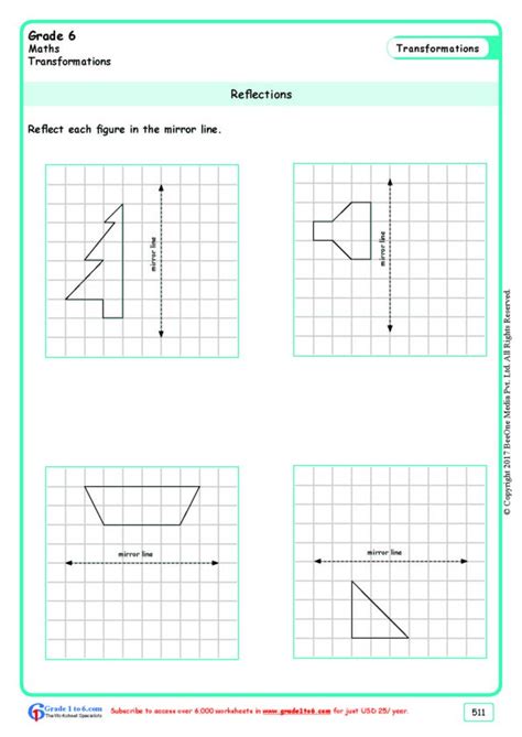 Reflection Worksheets For Grade 6 Math