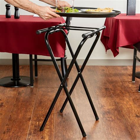 Restaurant Waitress Food Serving Folding Metal Tray Stand In Black