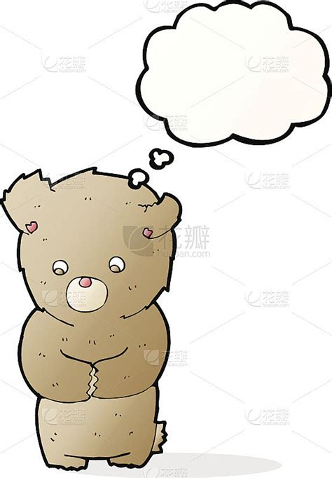 卡通害羞的泰迪熊与思想泡沫