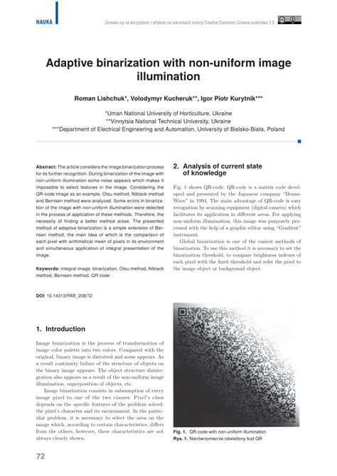 Pdf Adaptive Binarization With Non Uniform Image Illumination