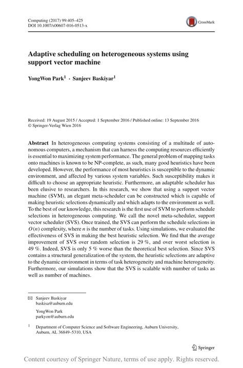 Adaptive Scheduling On Heterogeneous Systems Using Support Vector