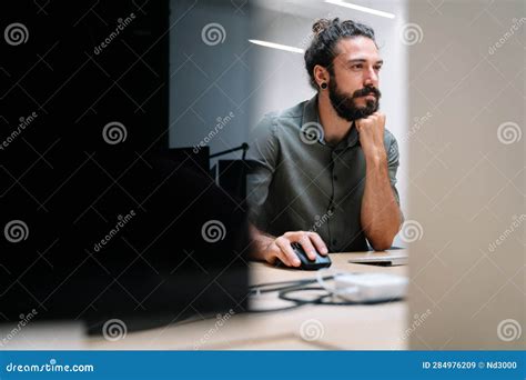 Concept Of Digital Diagramprogrammer Softwareyoung Finance Analist Working At Modern Office