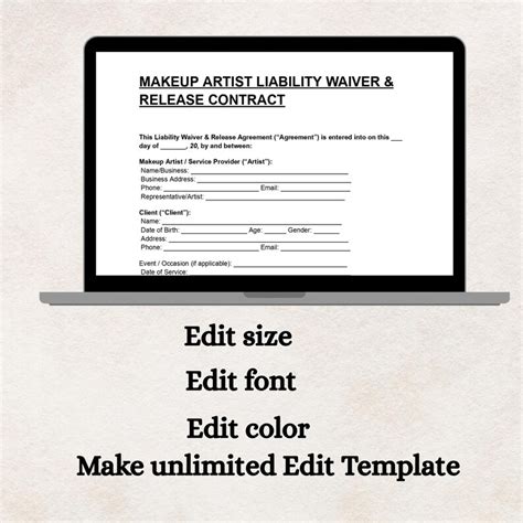 Makeup Artist Liability Waiver Template Editable Beauty Service