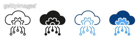 Cloud Server Setting Black And Color Pictogram Digital Cloud With Gear Configuration Symbol