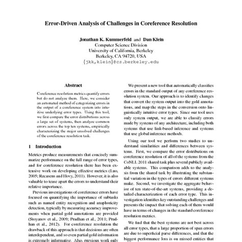 Error Driven Analysis Of Challenges In Coreference Resolution Acl